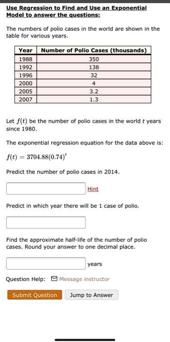 Use Regression To Find And Use An Exponential Model Solvedlib
