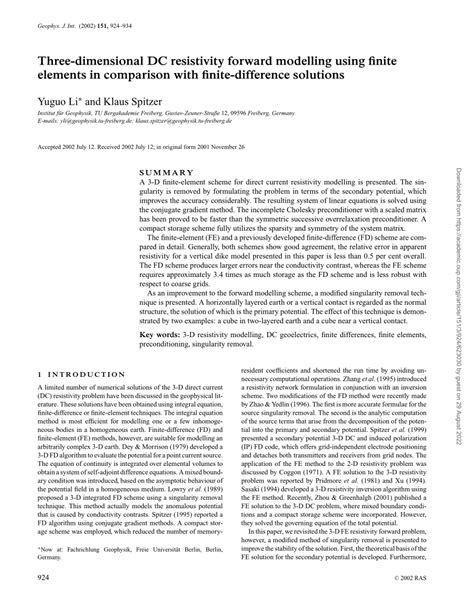 pdf three dimensional dc resistivity forward modeling using finite elements in comparison with