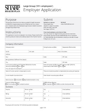 Fillable Online Large Group 101 Employees Employer Application
