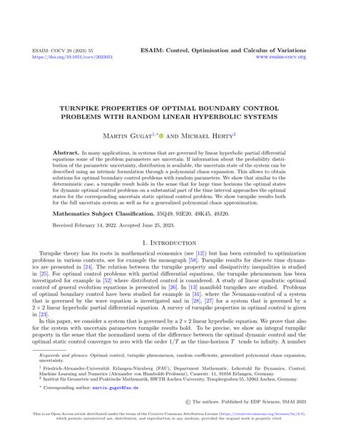 pdf turnpike properties of optimal boundary control problems with random linear hyperbolic systems