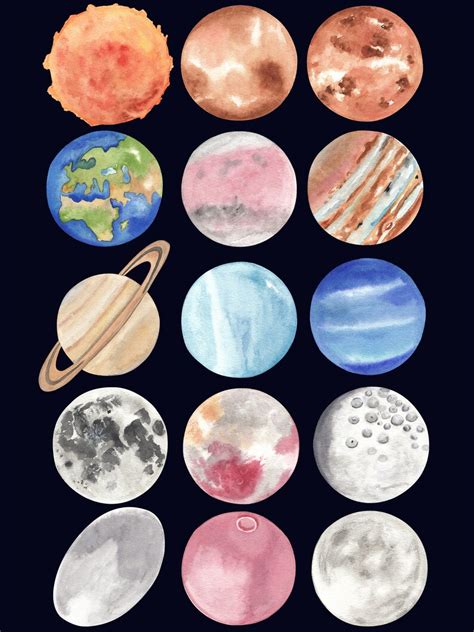 Watercolor Planets Clipart Space Illustrations Solar System Etsy