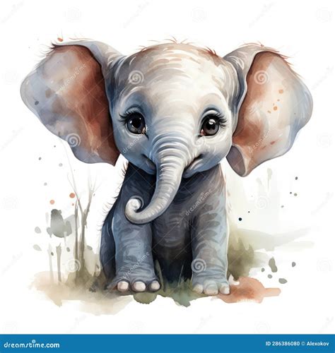 Adorable Watercolor Baby Elephant Clipart On White Background AI