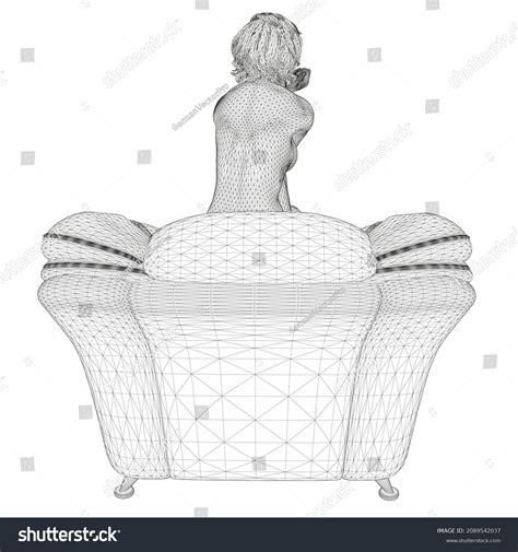 Wireframe Naked Girl Sits On Sofa Stock Illustration 2089542037