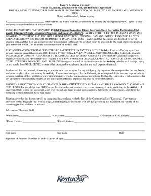 Fillable Online Waiver Of Liability Assumption Of Risk And Indemnity