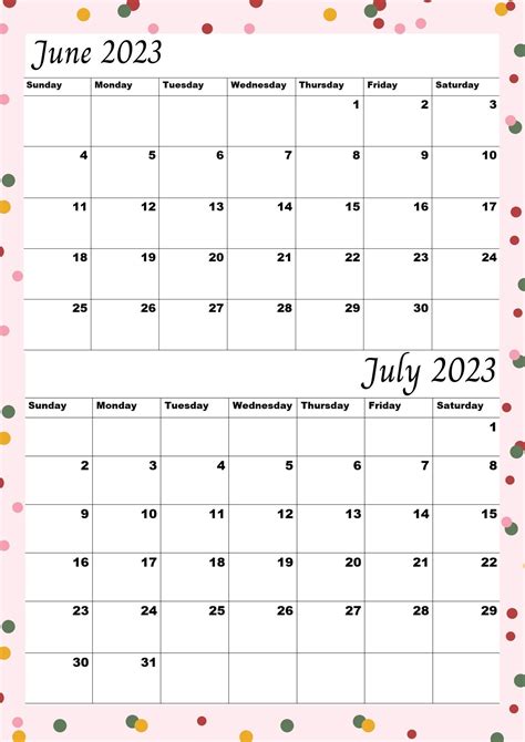 June 2023 Calendar July 2023 Calendar 2023 Calendar A4 Size Pdf Digital