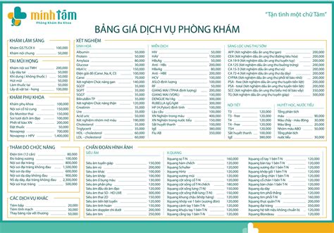Bảng Giá Dịch Vụ Khám Bệnh Phòng Khám Đa Khoa Minh Tâm