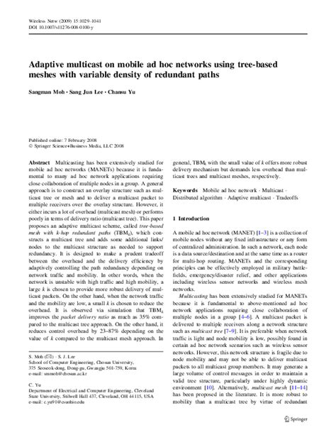 pdf adaptive multicast on mobile ad hoc networks using tree based meshes with variable density