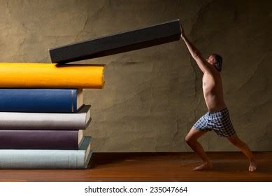 Naked Man Supporting Falling Book Bookshelf Stock Photo 235047664