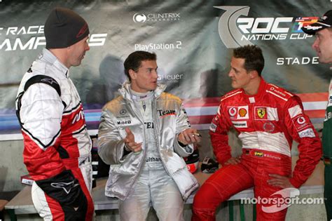 Colin McRae David Coulthard And Michael Schumacher At Race Of Champions