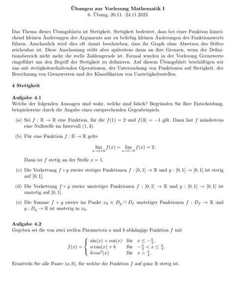 Übungen zur Vorlesung Mathematik Chegg