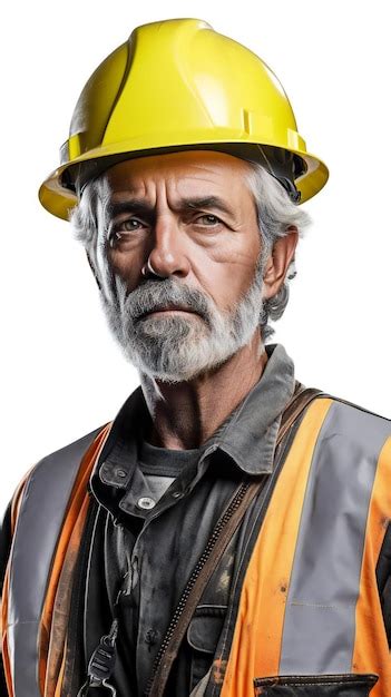 Retrato de un trabajador de la construcción senior aislado sobre un