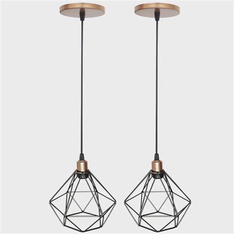 2 Pendentes Aramado Diamante Preto Luminária Lustre Industrial Teto