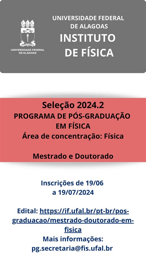 Processo Seletivo De Mestrado E Doutorado 2024 2 PPGF Instituto De