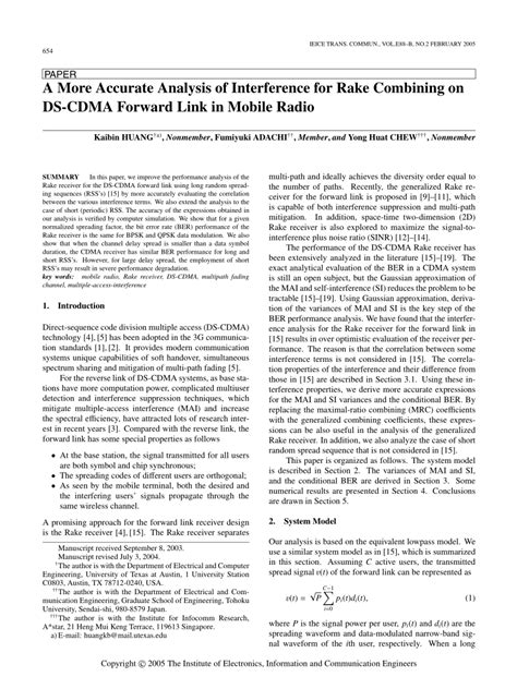 pdf a more accurate analysis of interference for rake combining on ds cdma forward link in
