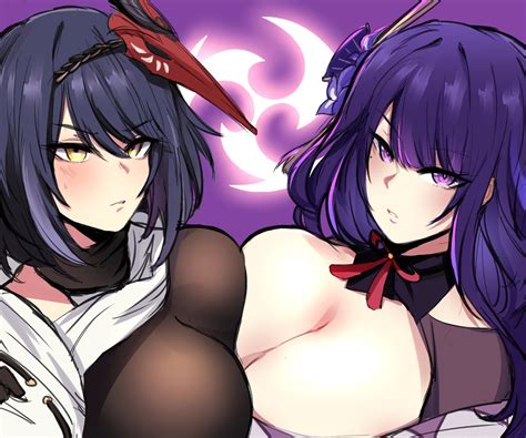 Raiden Shogun And Kujou Sara Genshin Impact Drawn By Kurenaiz