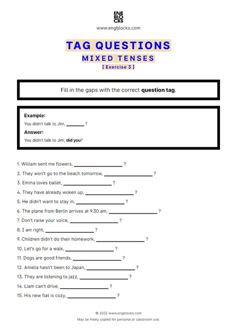 Question Tags Exercise 6 ESL Worksheets