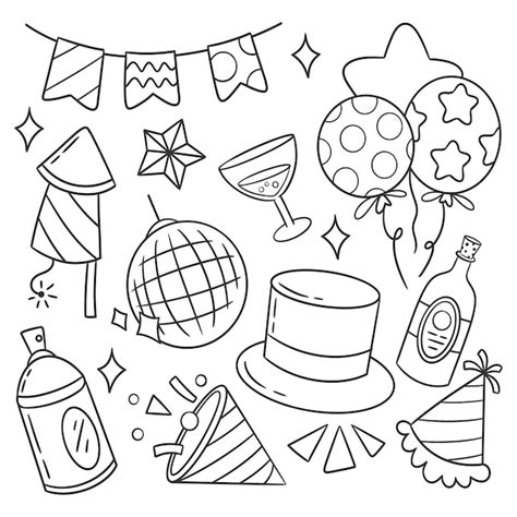 Dibujado A Mano Para Colorear Colecci N De Elementos De Fiesta De A O