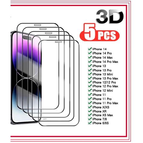 Kit 5 Película De Vidro Temperado 3D 9H Para iPhone 7 8 Plus Xs Xr 11