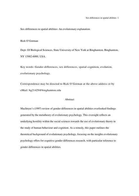 pdf sex differences in spatial abilities an evolutionary explanation