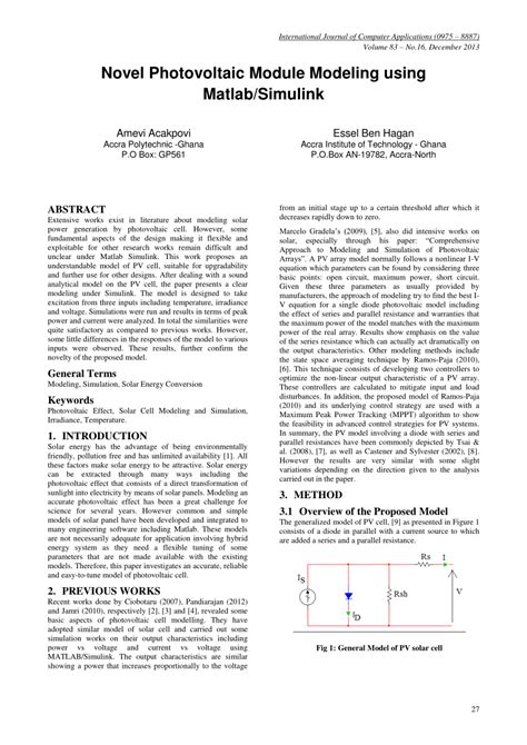 pdf novel photovoltaic module modeling using matlab simulink
