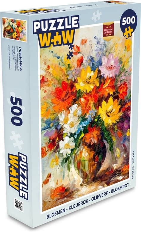 Puzzel Bloemen Kleurrijk Olieverf Bloempot Legpuzzel Puzzel