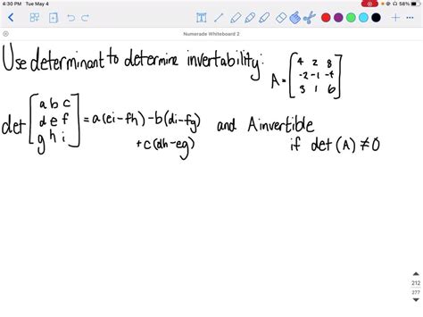 solved determine whether the given matrix is invertible by finding its rank [ 3 0 1 2 4 2 1 8