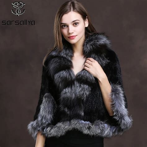 Mink Fur Poncho Women Real Fur Poncho And Capes Fox Winter Warm Female