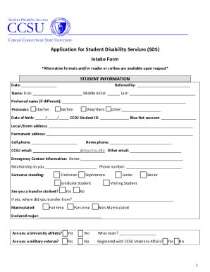 Fillable Online Web Ccsu EdusdsfilesApplication For Student Disability