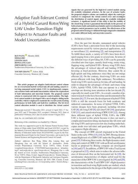 adaptive fault tolerant control of a hybrid canard rotor wing uav under transition flight