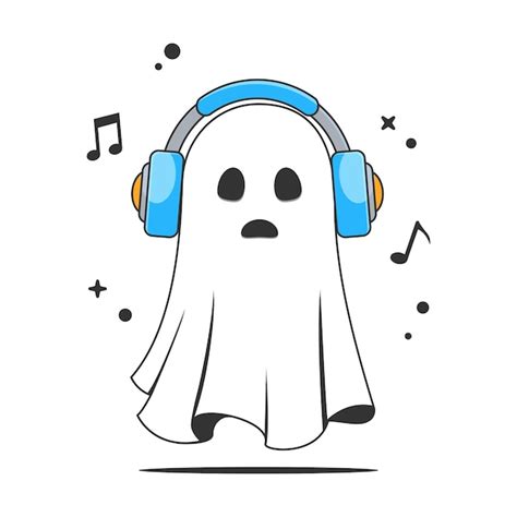 Kawaii Fantasma Abucheo Escuchando M Sica Con Auriculares Feliz