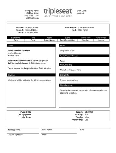Free Banquet Event Order Template Artofit