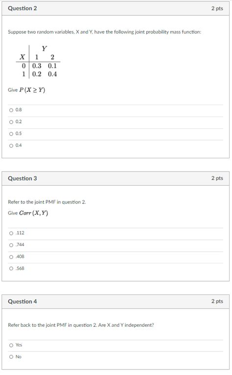 solved question 2 2 pts suppose two random variables x and