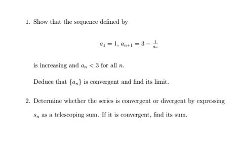 solved show that the sequence defined by a 1 1 a n 1