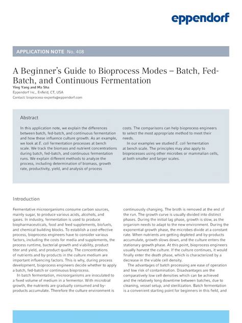 pdf a beginner s guide to bioprocess modes batch fed batch · fed batch fermentation is