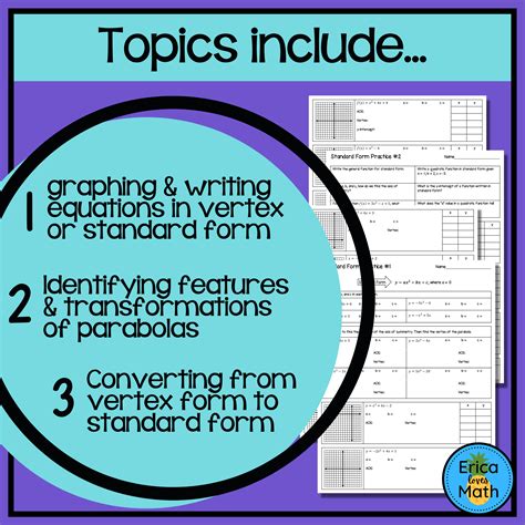 Graphing Quadratics In Vertex Standard Form Worksheets Made By Teachers
