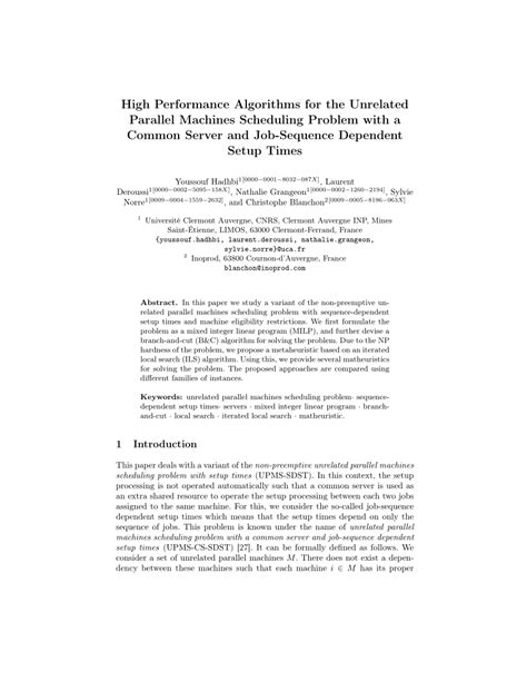 pdf high performance algorithms for the unrelated parallel machines scheduling problem with a