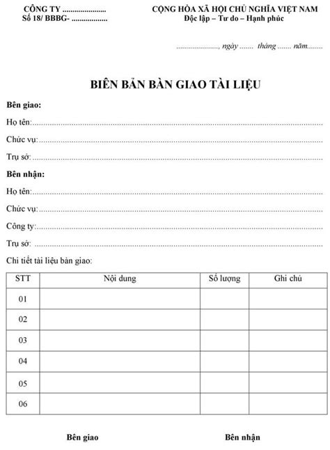Các mẫu biên bản bàn giao công việc 2019