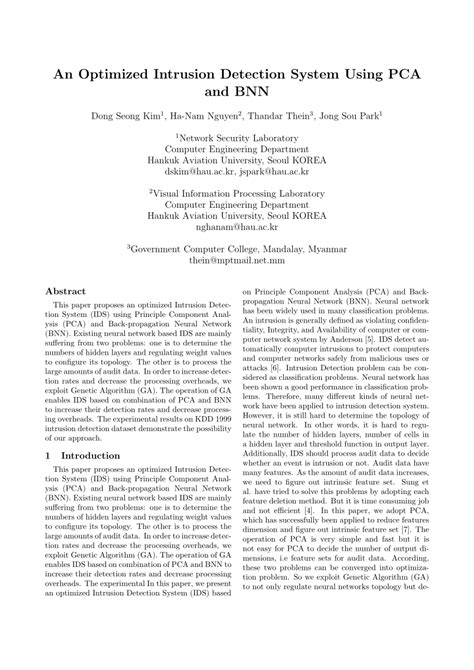pdf an optimized intrusion detection system using pca and bnn