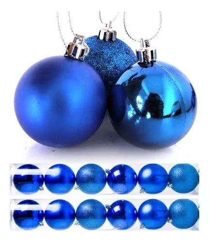 Kit 6 Bolas De Natal Mista Azul 8cm Riomaster MercadoLivre