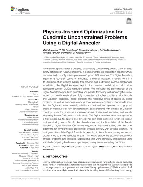 pdf physics inspired optimization for quadratic unconstrained problems using a digital annealer