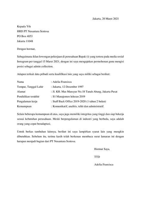 Contoh Surat Lamaran Pekerjaan Yang Baik Dan Benar Terbaru Contoh Surat