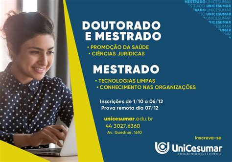 Unicesumar Est Inscri Es Abertas Para Mestrado E Doutorado