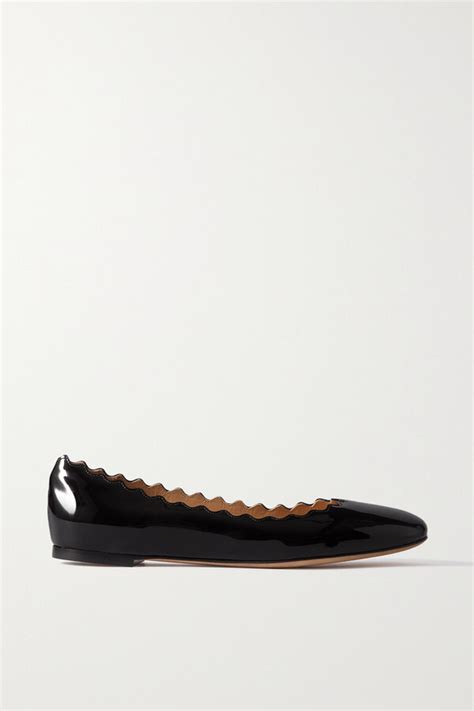 Chloé Lauren Scalloped Patent leather Ballet Flats Black ShopStyle