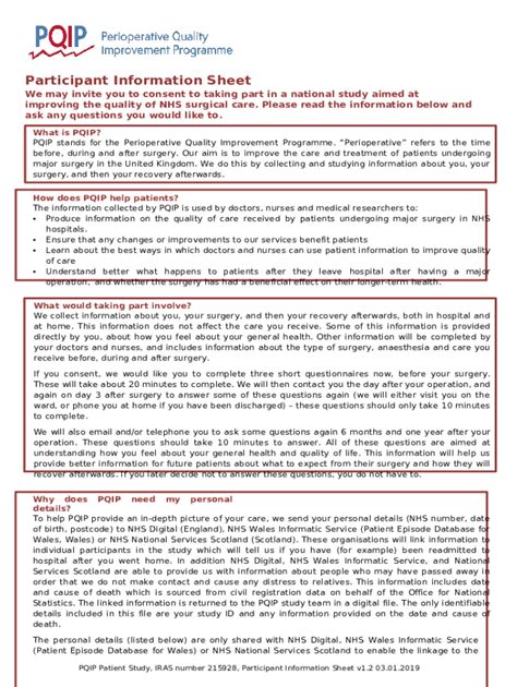 Consent And Participation Ination Sheet Guidance Pqip Org Doc