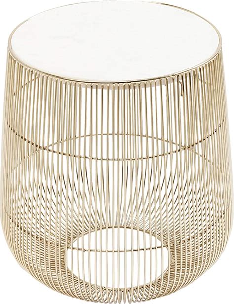 Kare Design Tavolino D Appoggio Beam Marble Bianco Ottone Ø32Cm