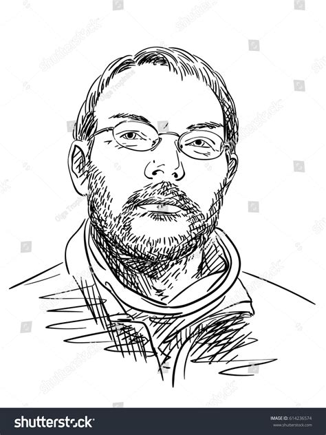 Portrait Man Wearing Glasses Beard Hand Stock Vector 614236574