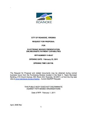 Fillable Online RFP 11 06 07 Electronic Invoice Presentation And