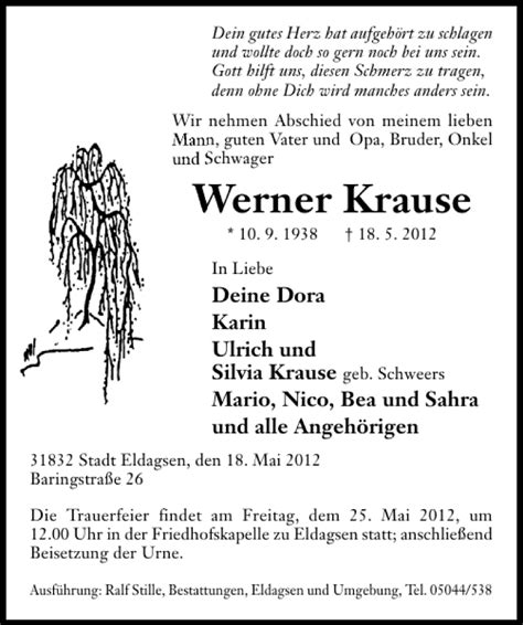 Traueranzeigen Von Werner Krause Trauerportal Ihrer Tageszeitung