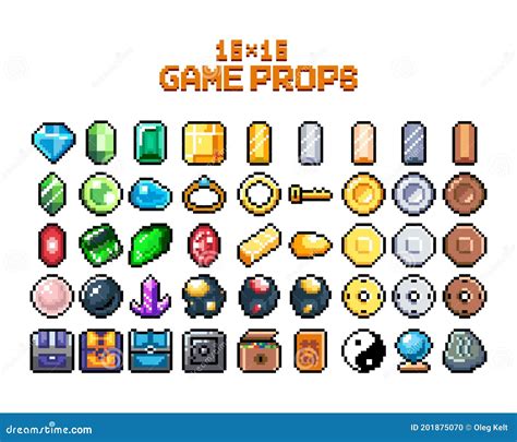 Set Of 8 Bit Pixel Graphics Icons Isolated Vector Illustration Game