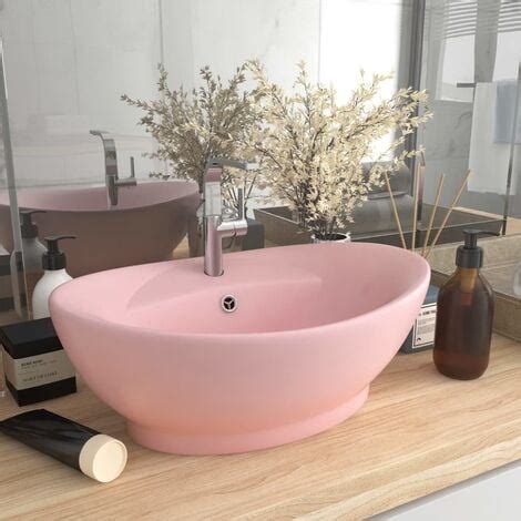 Furniture Limited Lavabo ovale de luxe à trop plein Rose mat
